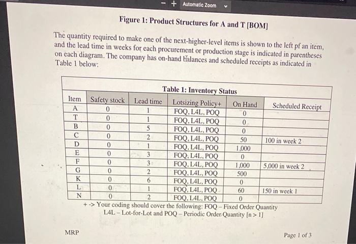 Solved can you do table A through G for POQ =2. All excel | Chegg.com