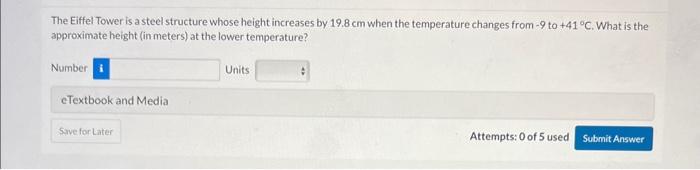 Solved The Eiffel Tower is a steel structure whose height | Chegg.com