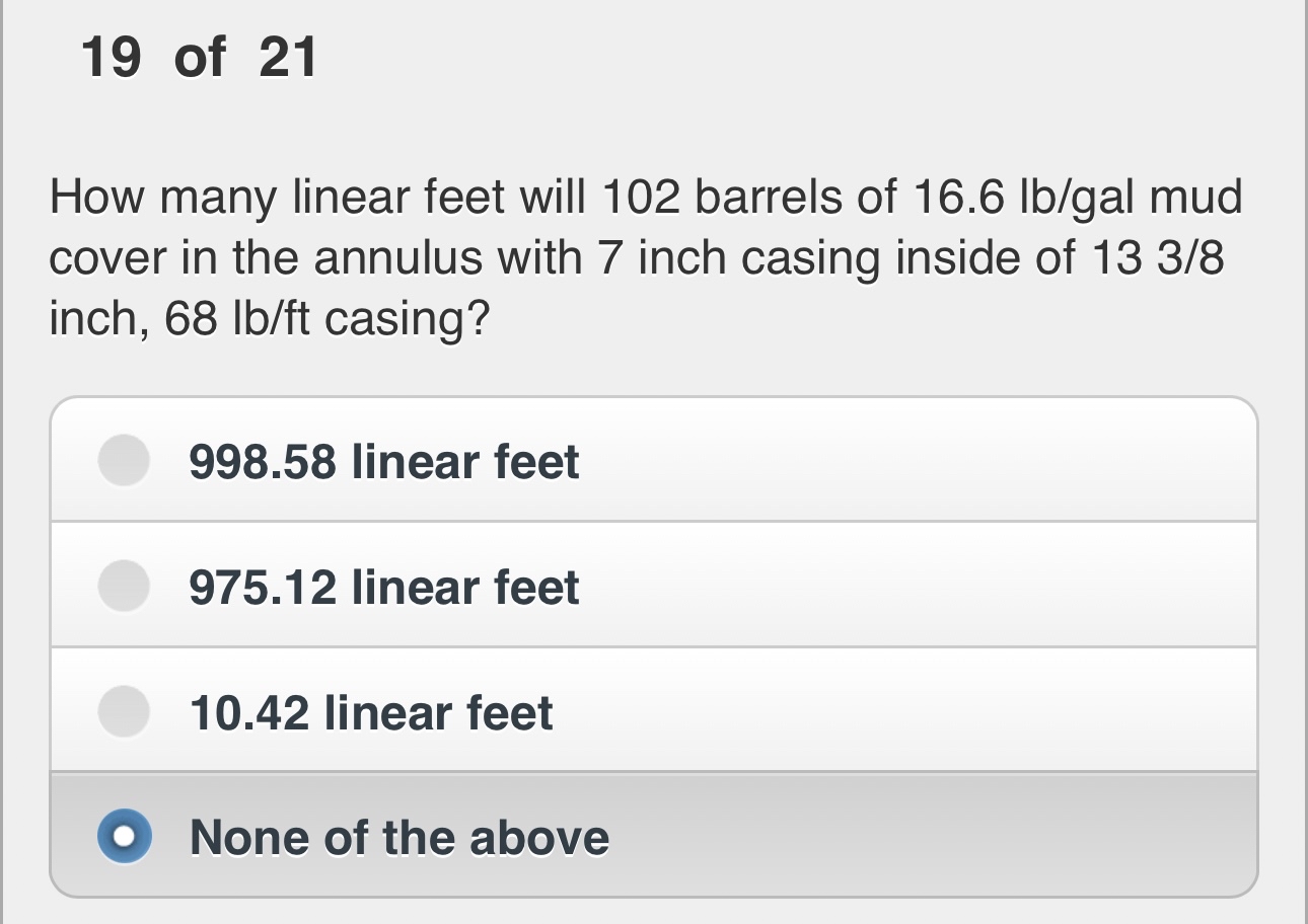 Solved 19 ﻿of 21How many linear feet will 102 ﻿barrels of | Chegg.com