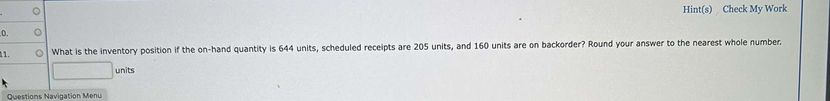 Solved Hint(s) ﻿Check My WorkWhat is the inventory position | Chegg.com