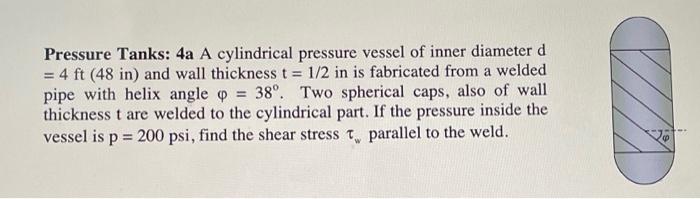 Solved Pressure Tanks: 4a A cylindrical pressure vessel of | Chegg.com