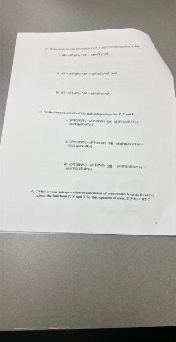 b). Write dmws the hivel Aifferentials for P,V and T | Chegg.com