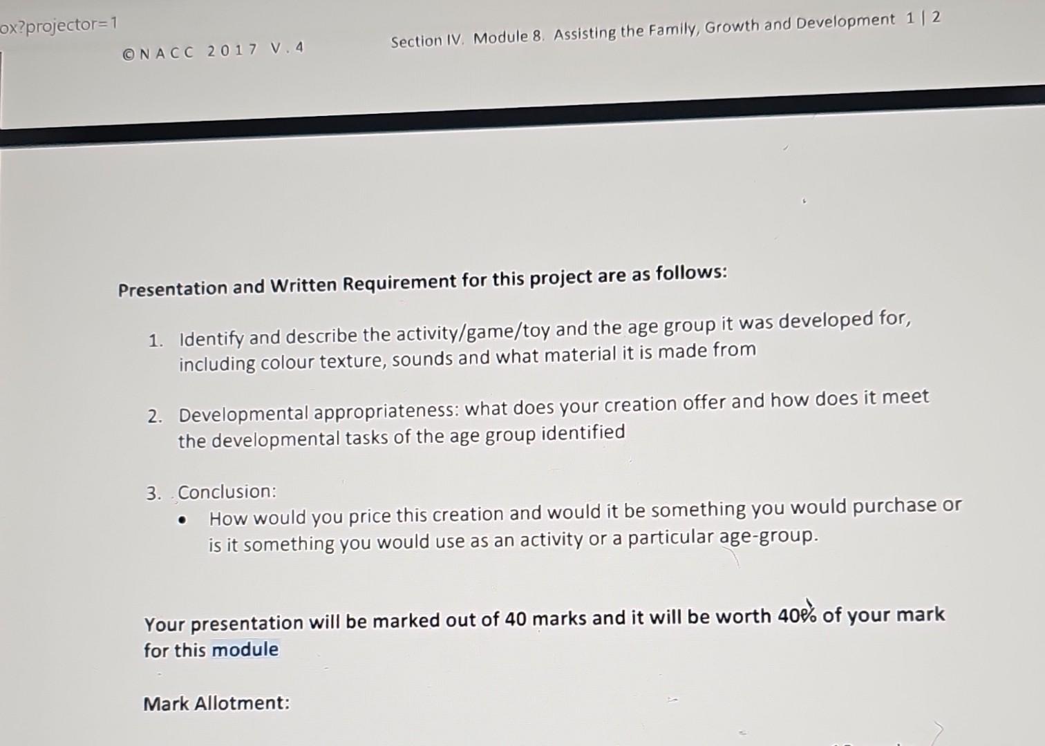 x ?projector =1 (c) NACC 2017 V.4 Section IV. Module | Chegg.com