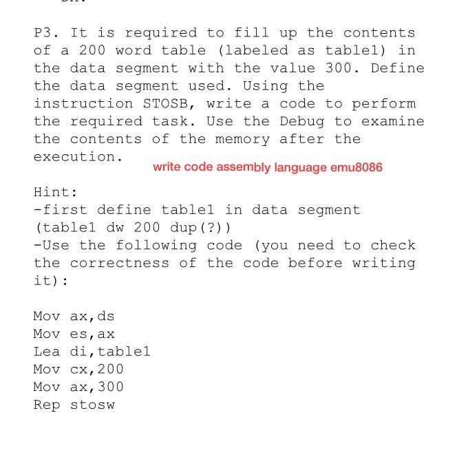 P3. It is required to fill up the contents of a 200 | Chegg.com