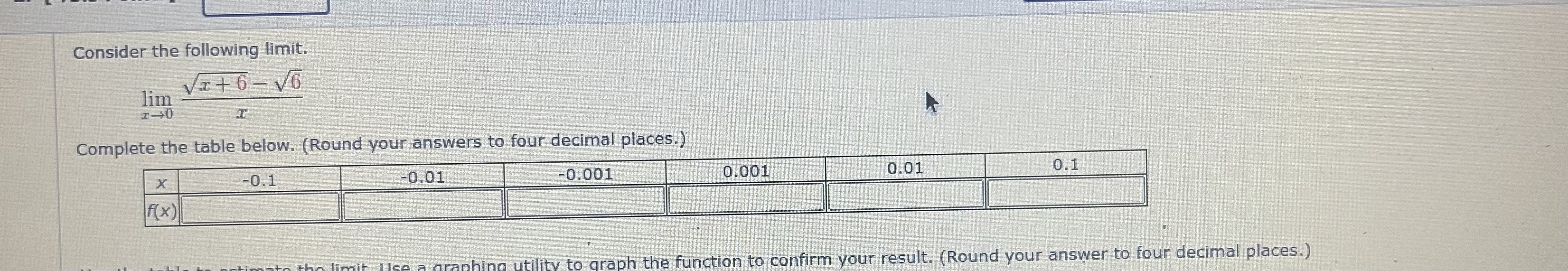 Solved Consider the following limit.limx→0x+62-62xComplete | Chegg.com