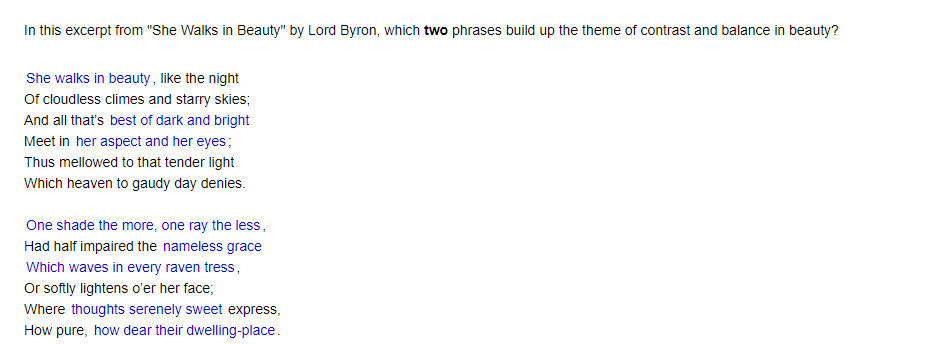 In this excerpt from "She Walks in Beauty" by Lord | Chegg.com