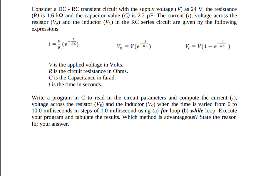 Solved Consider a DC - RC transient circuit with the supply | Chegg.com