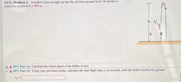 Solved (33%) Problem 2: A bullet is shot straight up into | Chegg.com