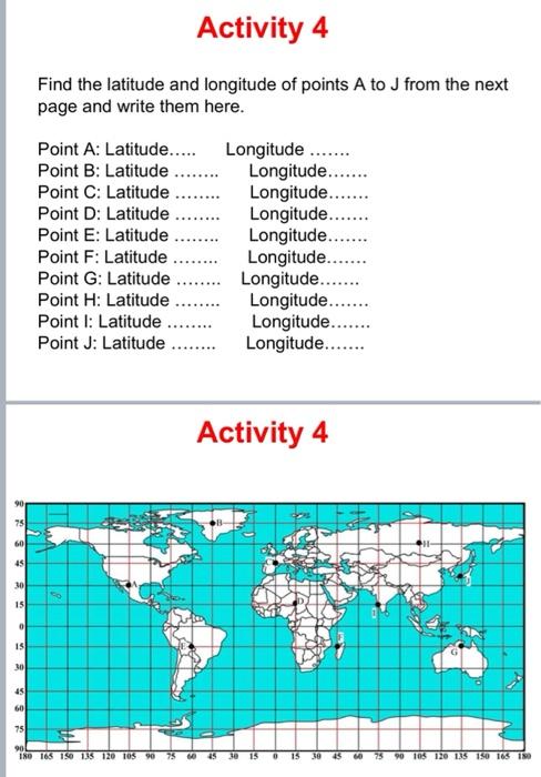 Solved Activity 4 Find the latitude and longitude of points | Chegg.com