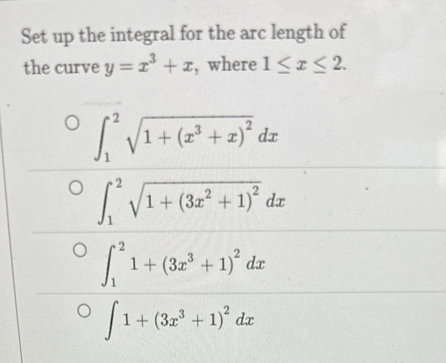 Solved Set up the integral for the arc length of the curve | Chegg.com