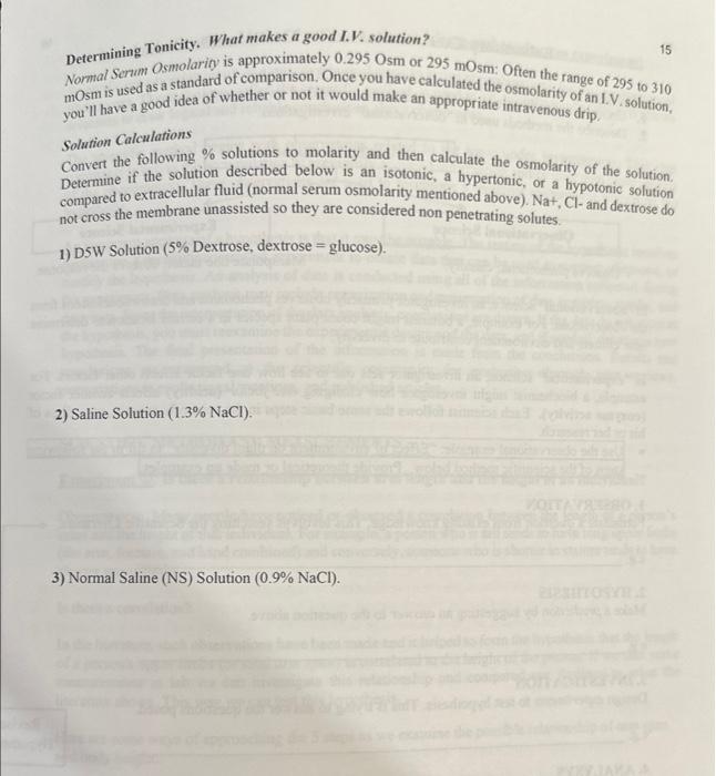 Solved Determining Tonicity. What makes a good I.V. | Chegg.com
