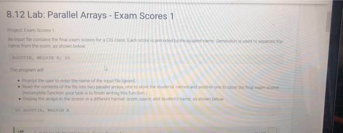 Solved 812 Lab Parallel Arrays Exam Scores 1 Project 