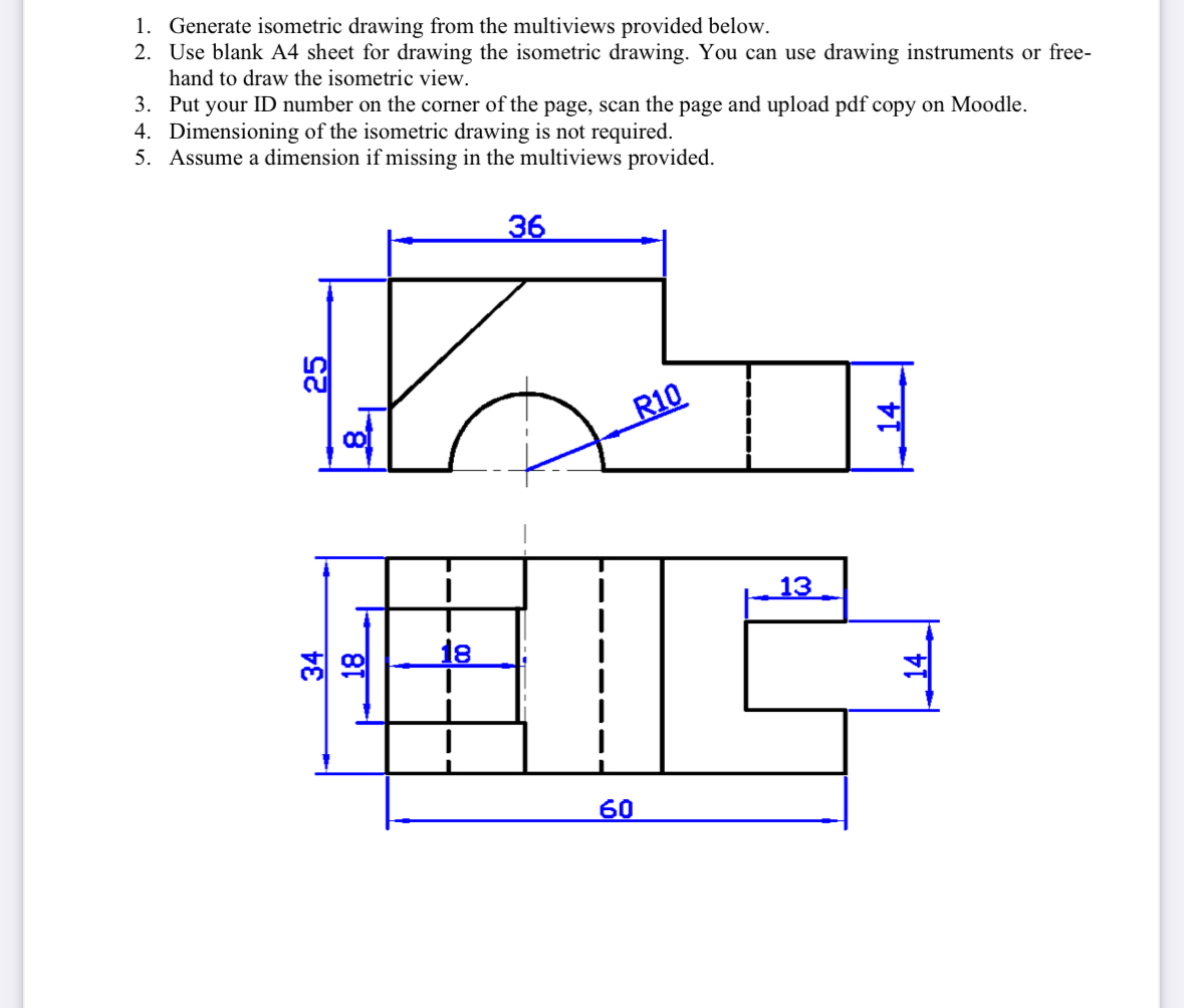 Solved Generate isometric drawing from the multiviews | Chegg.com