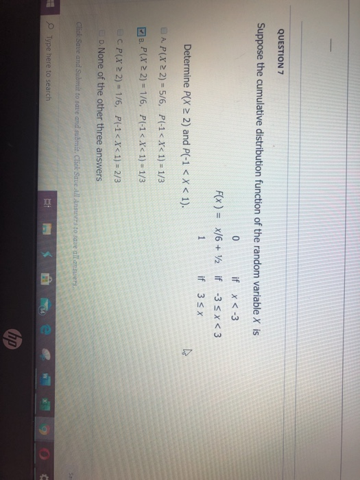 Solved Question 7 Suppose The Cumulative Distribution
