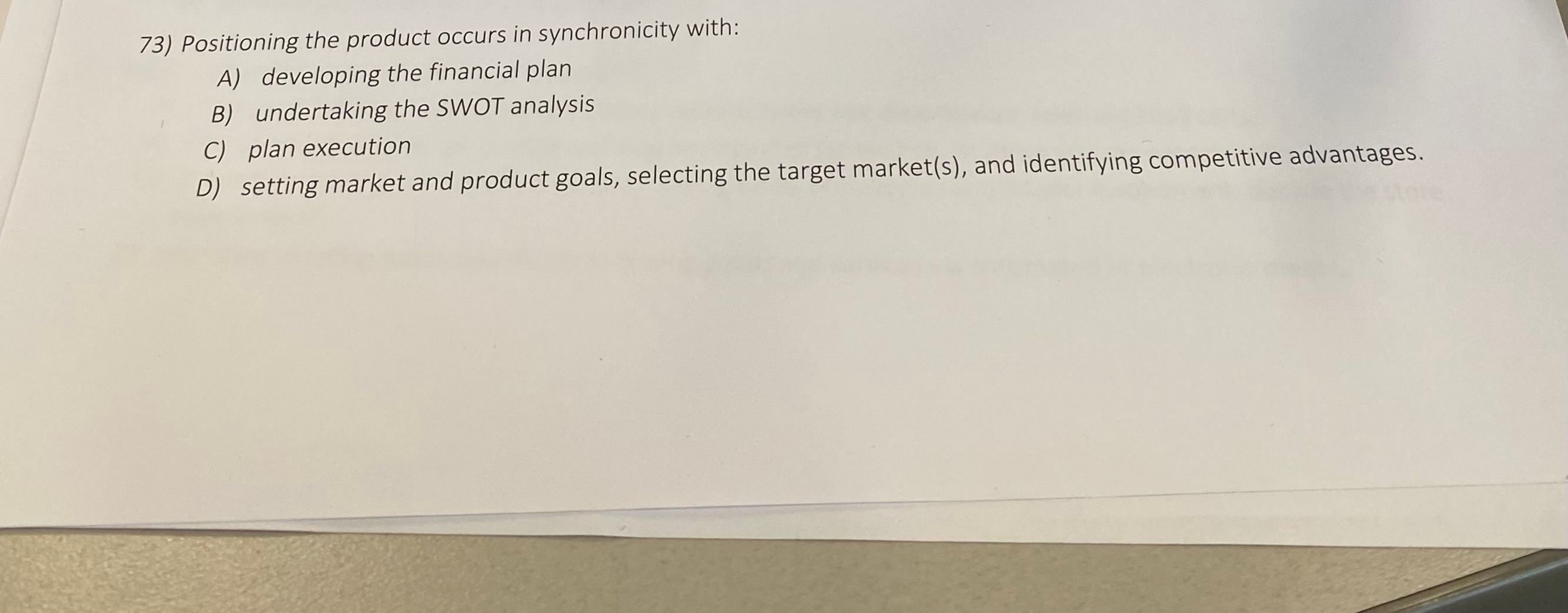Solved Positioning the product occurs in synchronicity | Chegg.com