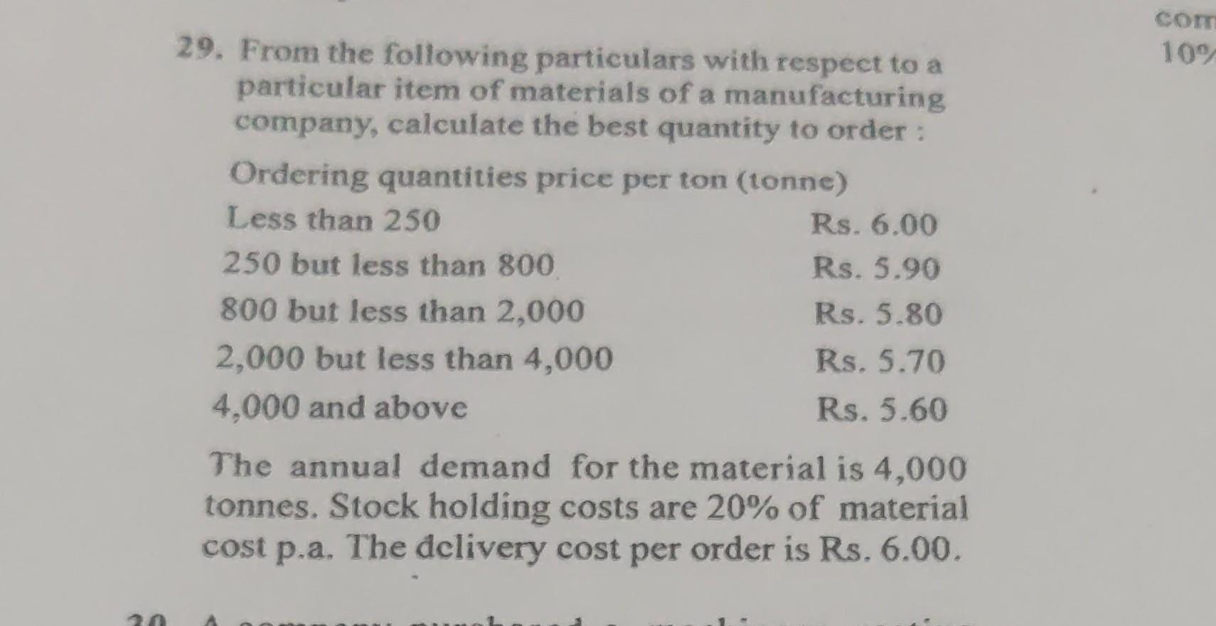 Solved 29. From the following particulars with respect to a | Chegg.com