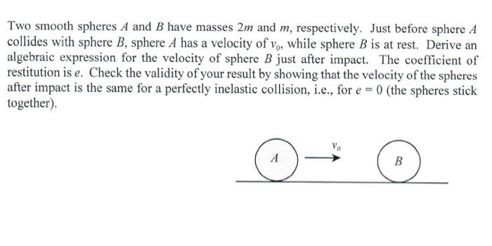 Solved Two smooth spheres A and B have masses 2m and m, | Chegg.com