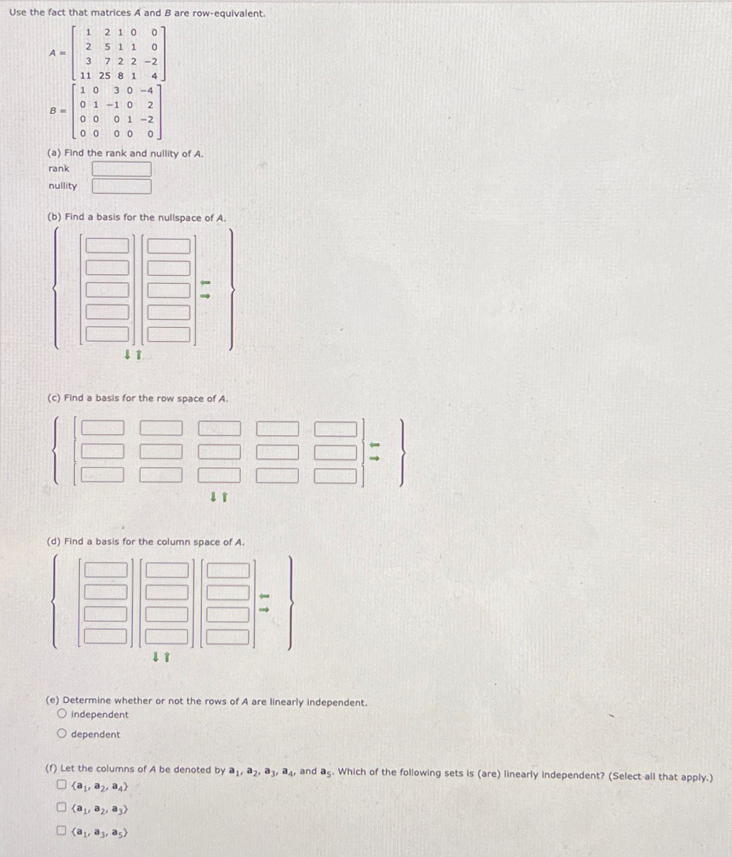 Solved Use the fact that matrices A and B ﻿are | Chegg.com