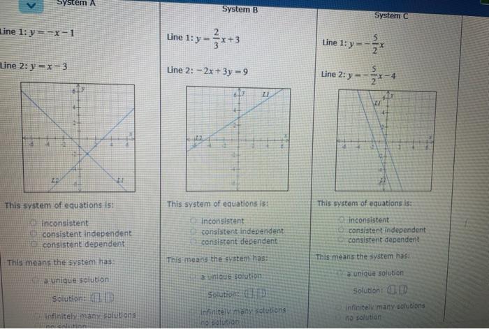 Solved System A System B System C Line 1: y=-x-1 Line 1: y | Chegg.com
