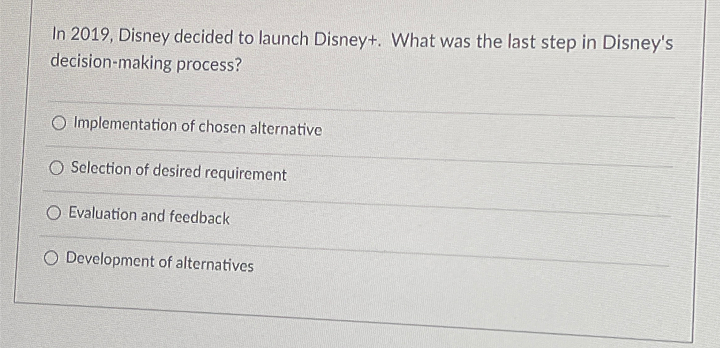 Solved In 2019, ﻿Disney decided to launch Disney+. ﻿What was | Chegg.com