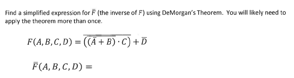 Find a simplified expression for /bar (F) (the | Chegg.com