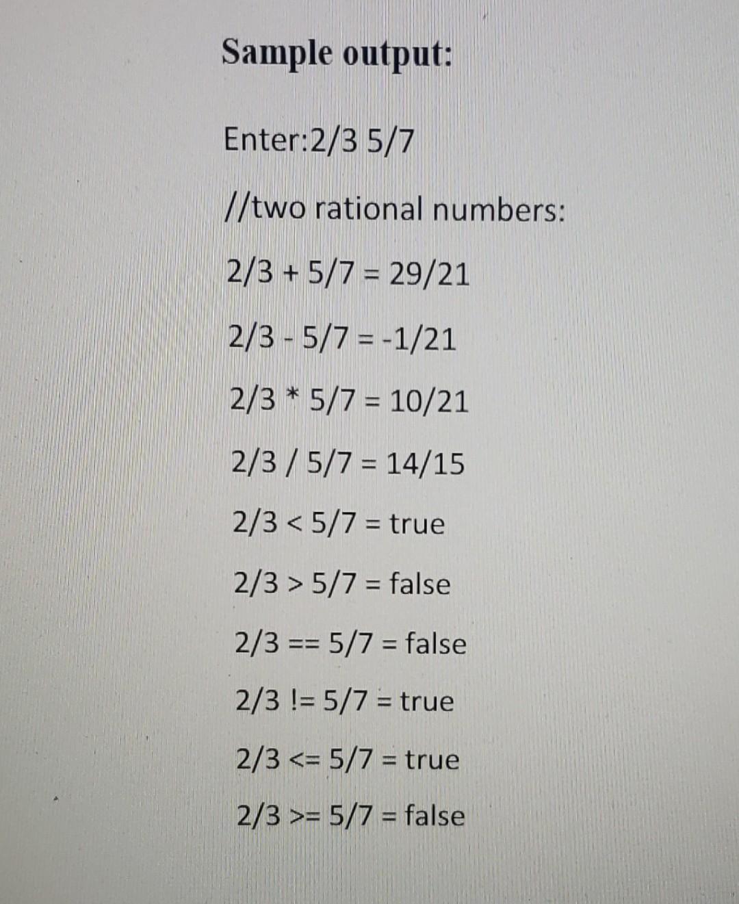 Solved Assignment One, Define a class called Rational that | Chegg.com
