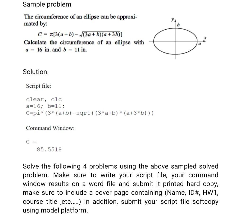 Solved Sample problem The circumference of an ellipse can be | Chegg.com