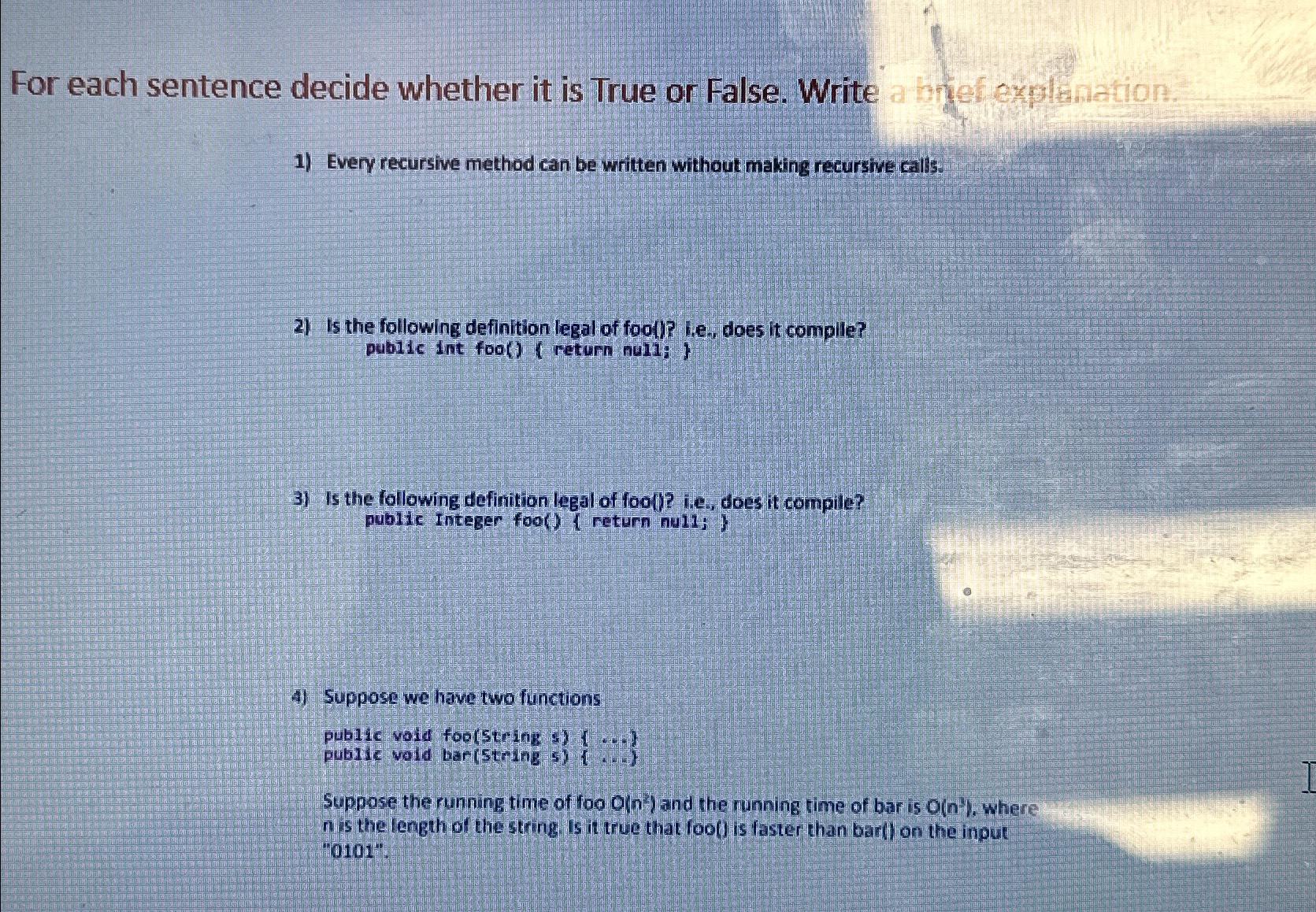 Solved For each sentence decide whether it is True or False. | Chegg.com
