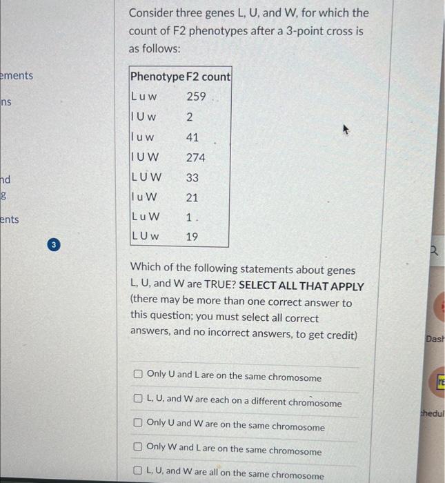 Solved Consider three genes L,U, and W, for which the count | Chegg.com