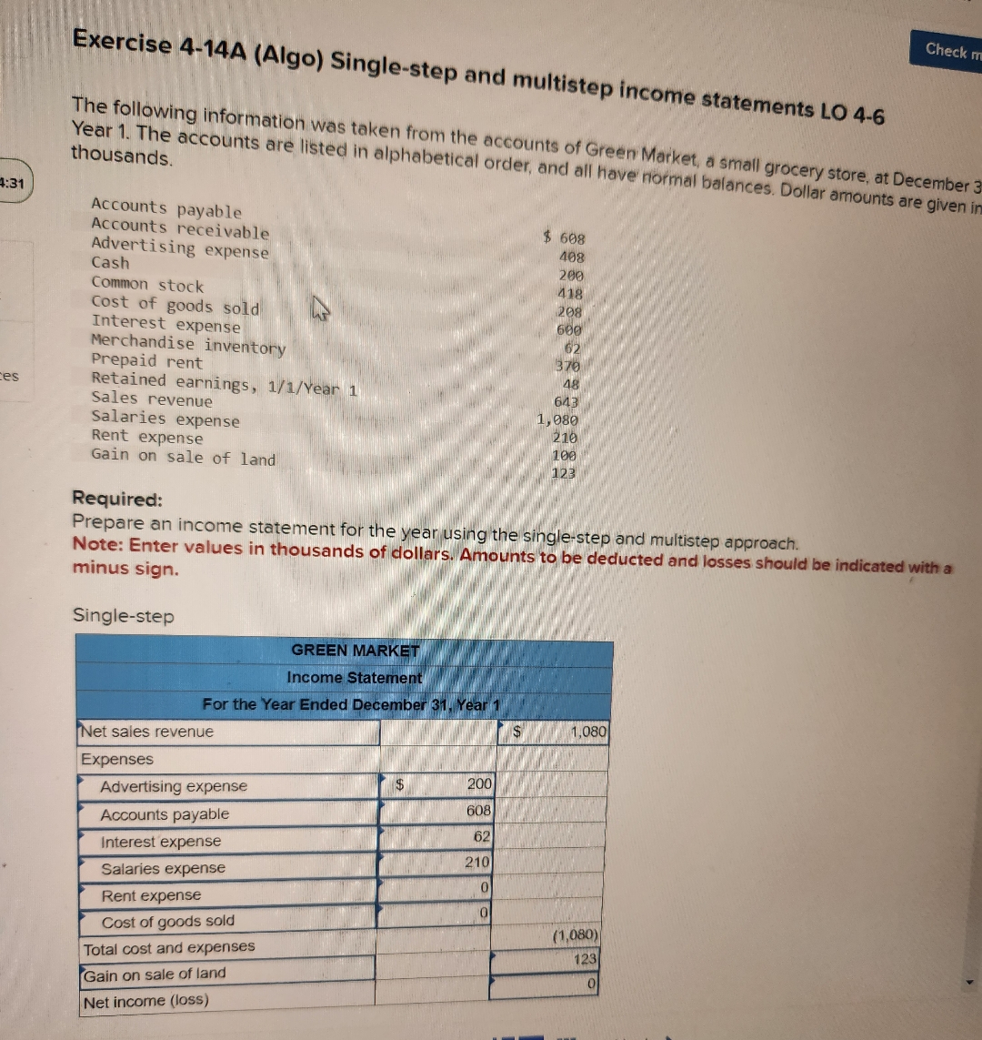 Solved Exercise 4-14A (Algo) ﻿Single-step and multistep | Chegg.com