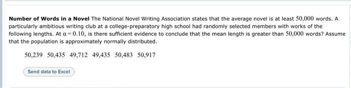 Number of Words in a Novel The National Novel Writing | Chegg.com