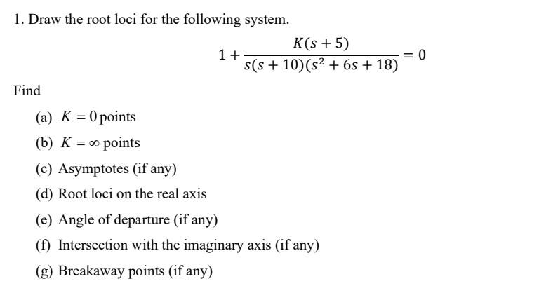 Solved 1. Draw the root loci for the following system. | Chegg.com