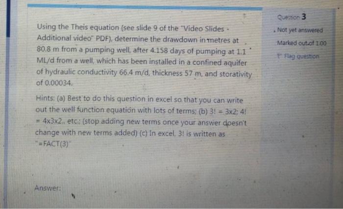 Solved Using the Theis equation (see slide 9 of the Solved Using the Theis equation (see slide 9 of the