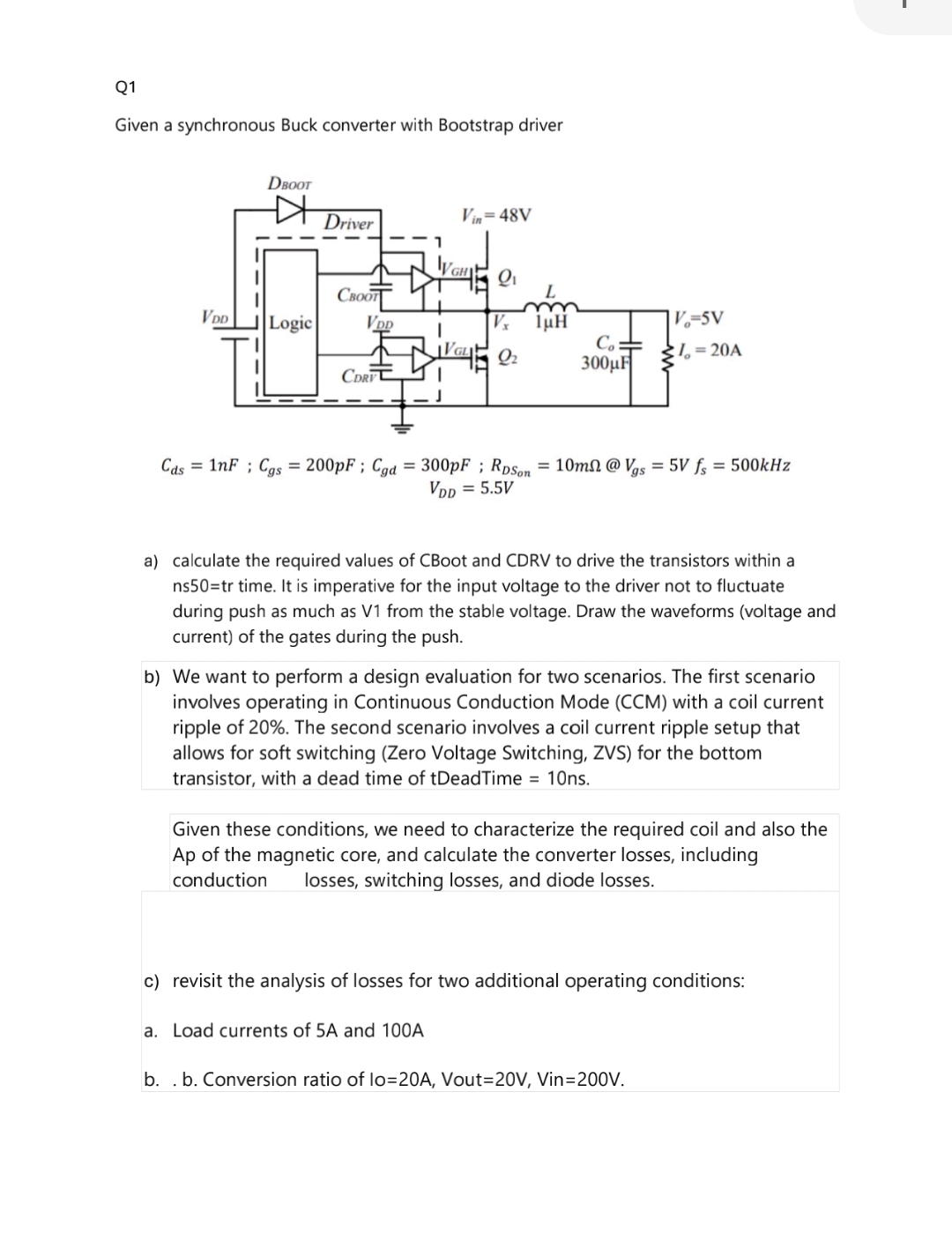 Q1Given a synchronous Buck converter with Bootstrap | Chegg.com