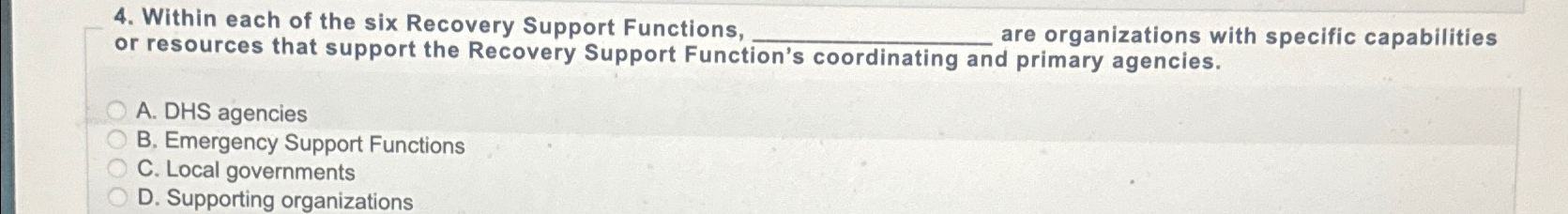 Solved Within each of the six Recovery Support Functions, | Chegg.com