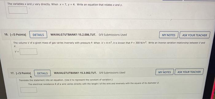 Solved The variables x and y vary directly. When x = 7, y = | Chegg.com