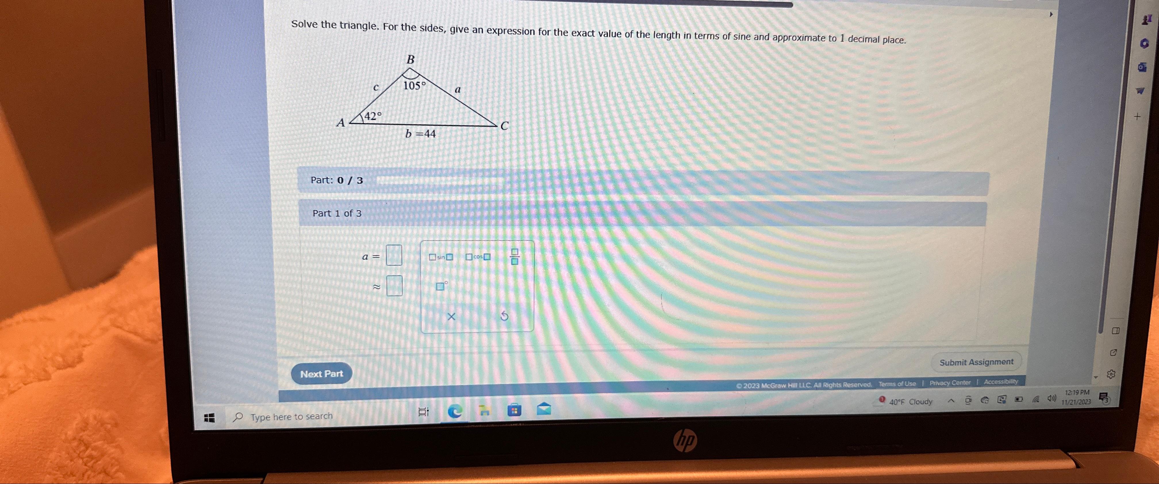 Solved Solve the triangle. For the sides, give an expression | Chegg.com