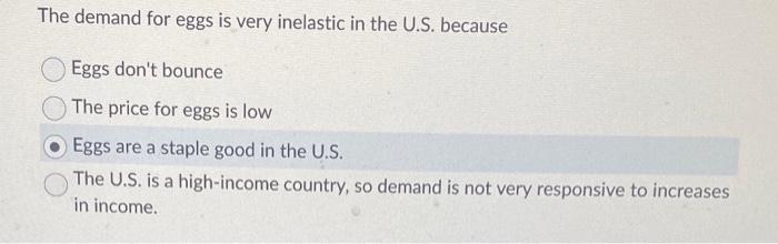 Solved The demand for eggs is very inelastic in the U.S. | Chegg.com