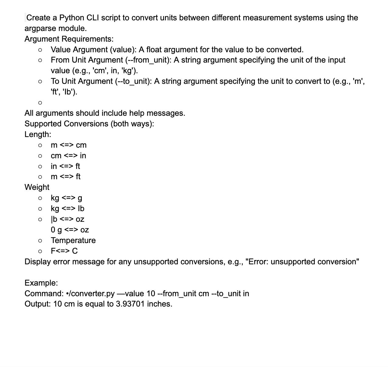 Solved Create a Python CLI script to convert units between | Chegg.com