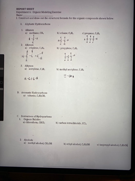 Solved REPORT SHEET Experiment 6: Organic Modeling Exercise | Chegg.com