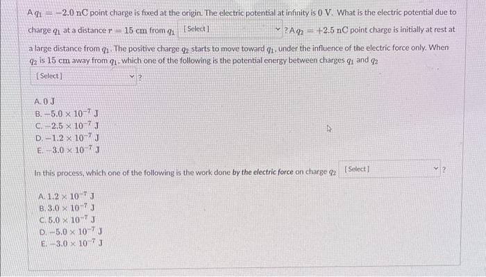 Solved A q1=−2.0nC point charge is fixed at the origin. The | Chegg.com