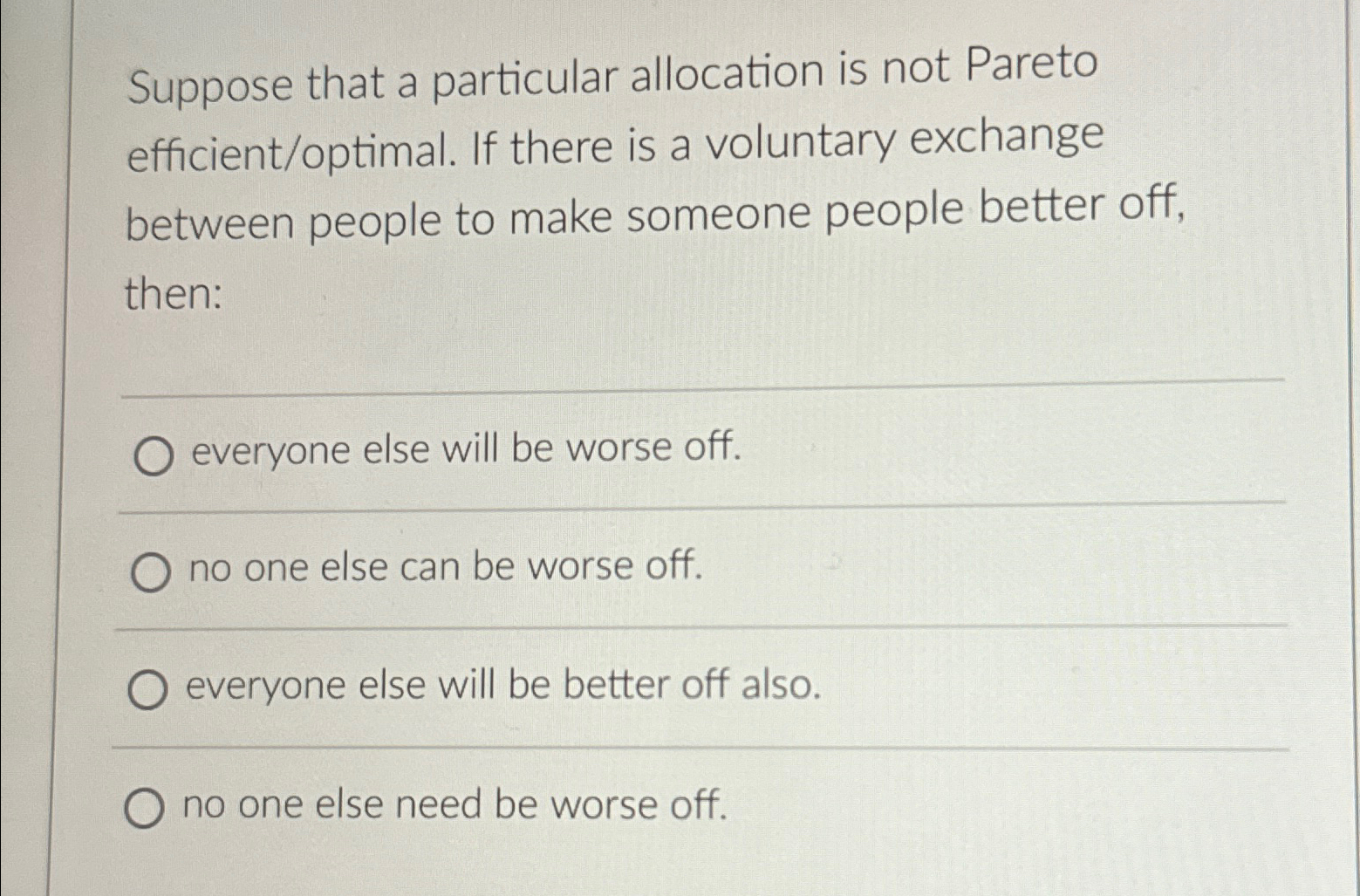 Solved Suppose that a particular allocation is not Pareto | Chegg.com