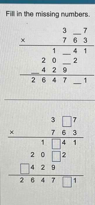 Solved Fill in the missing numbers. | Chegg.com