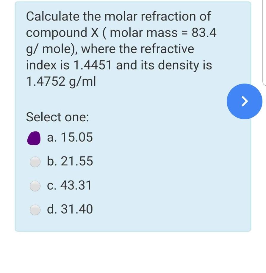 Solved Calculate the molar refraction of compound X (molar | Chegg.com