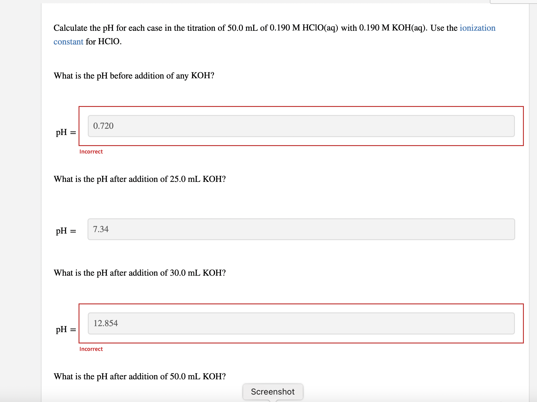 Calculate the pH ﻿for each case in the titration of | Chegg.com