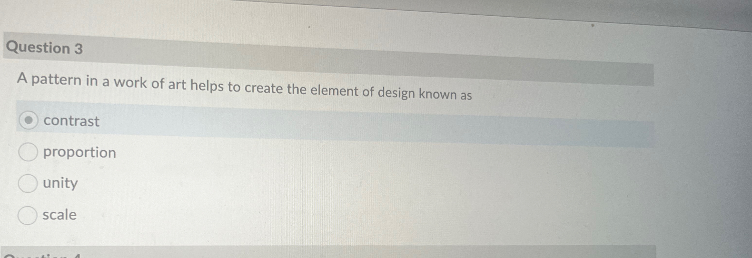 Solved Question 3A pattern in a work of art helps to create | Chegg.com