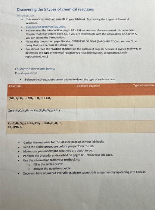 Solved Discovering the 5 types of chemical reactions | Chegg.com