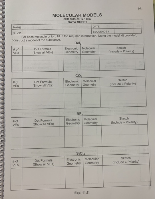 Solved MOLECULAR MODELS CHM 1045L/CHM 1046L DATA SHEET NAME | Chegg.com
