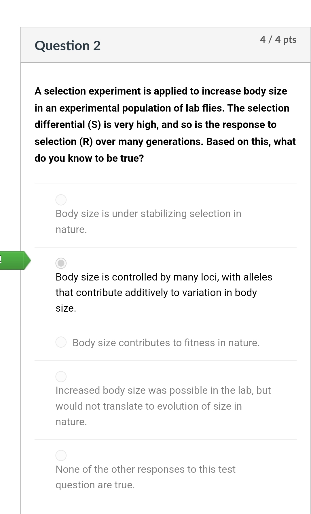 Solved Question 24 / 4 ﻿ptsA selection experiment is applied | Chegg.com