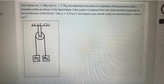 Solved Two masses m1=4 kg and m2=5,2 kg are attached to the | Chegg.com